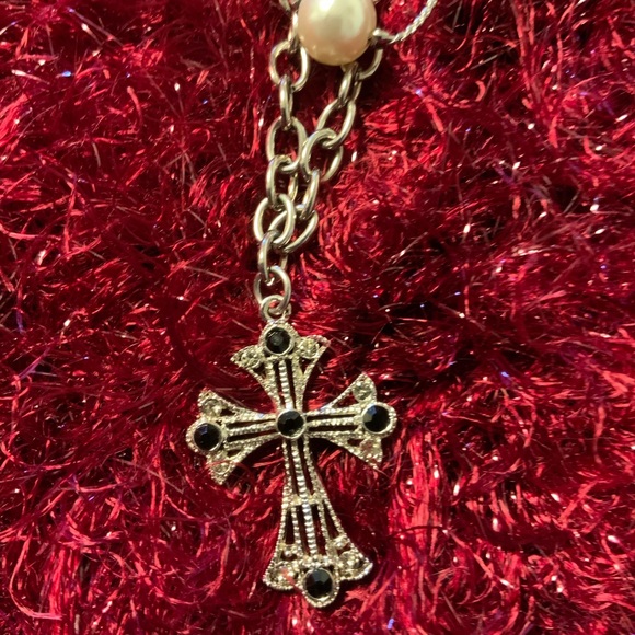 Jewelry | 3 Strand Cross Necklace With Faux Pearls | Poshmark